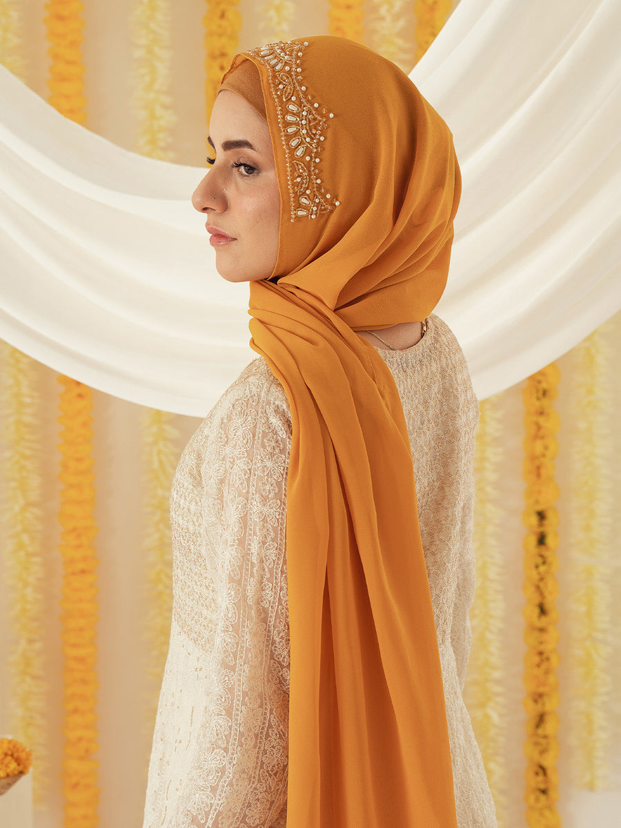 Wedding Hijabs and Bridal Hijabs online in Mustard – The Hijab Company