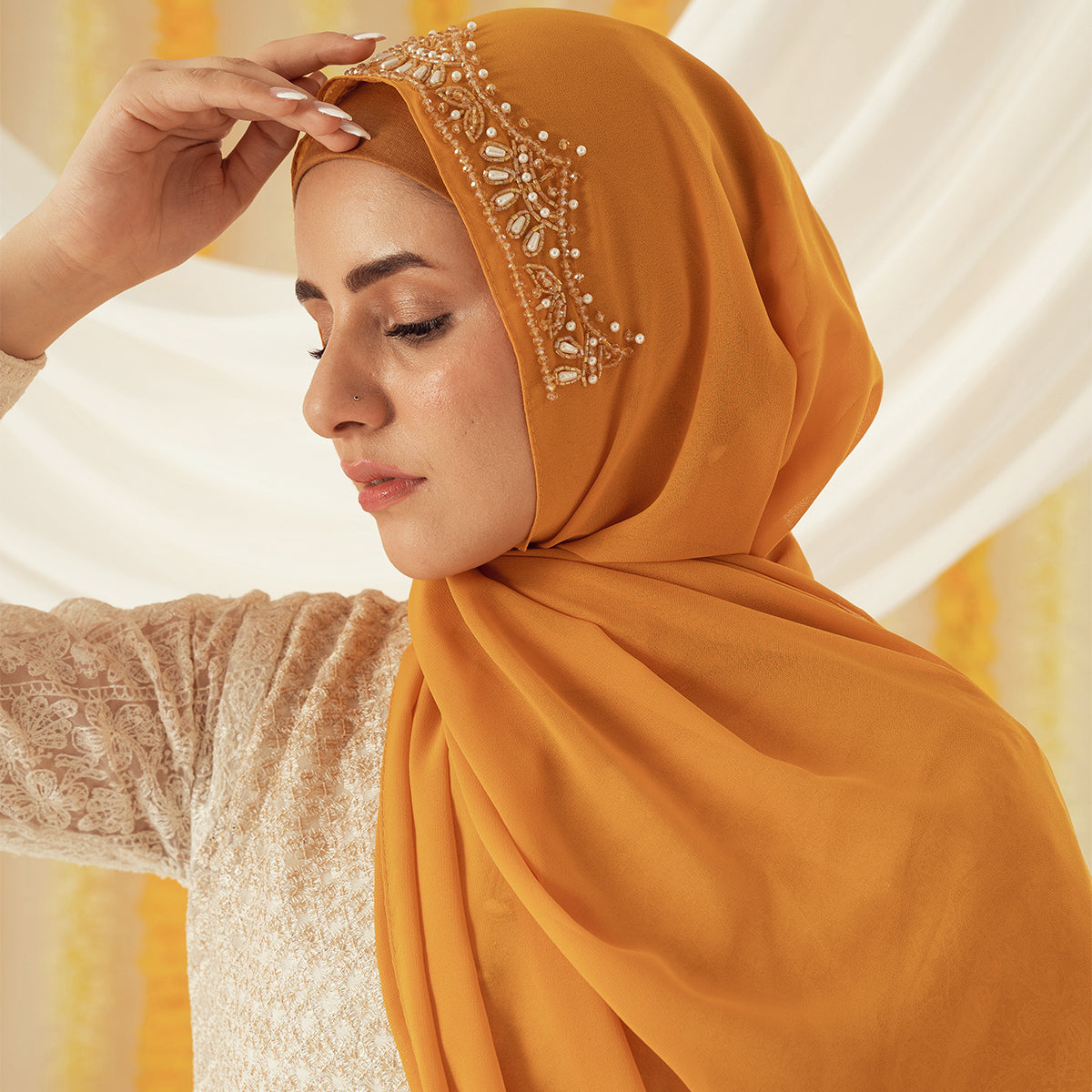 Wedding Hijabs and Bridal Hijabs online in Mustard – The Hijab Company